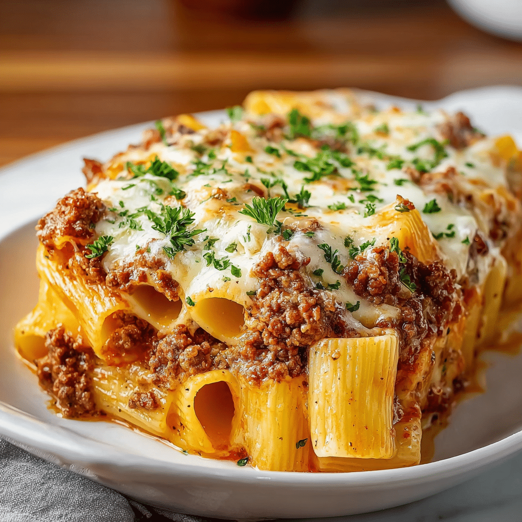 Baked Stuffed Rigatoni with Beef & Mozzarella - Her Cooks