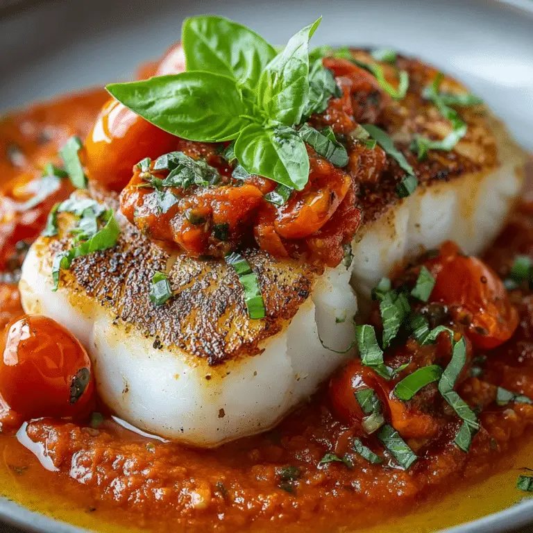 Seared Cod with Tomato Basil Sauce - Her Cooks