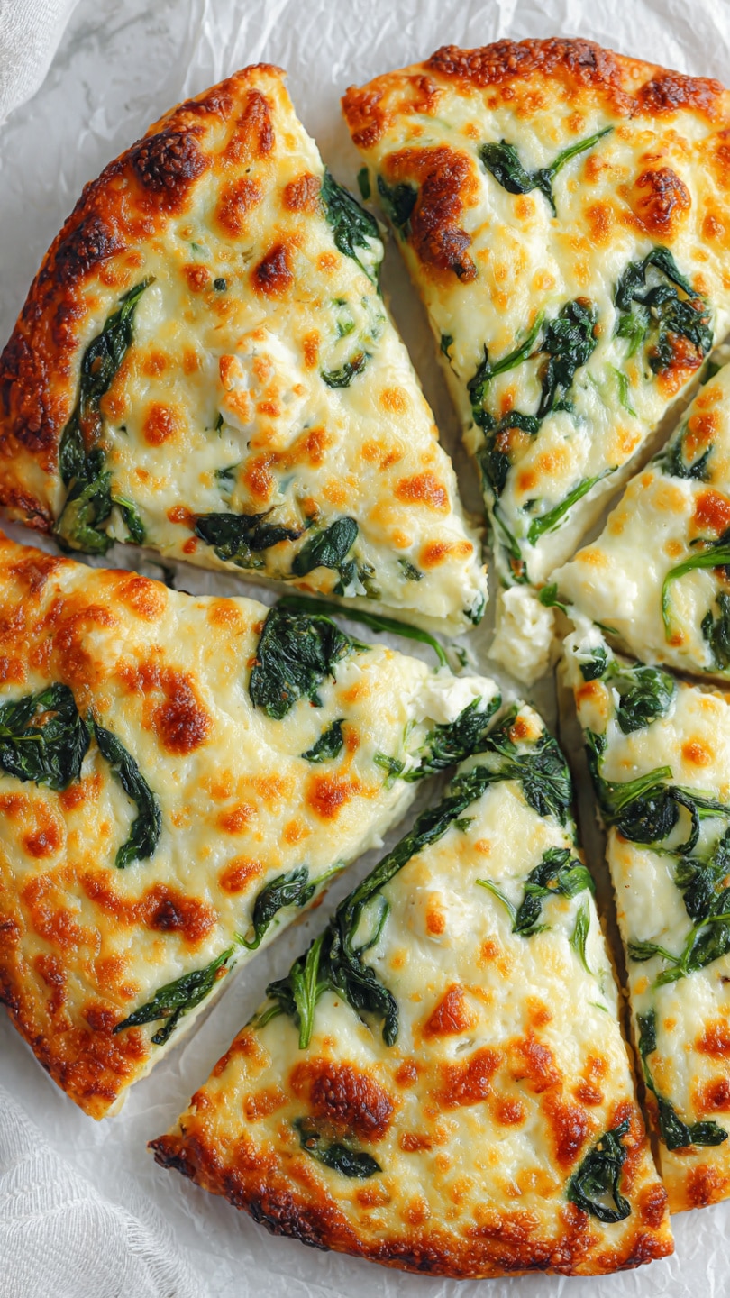 Garlic & Spinach White Pizza on Cottage Cheese Crust - Her Cooks